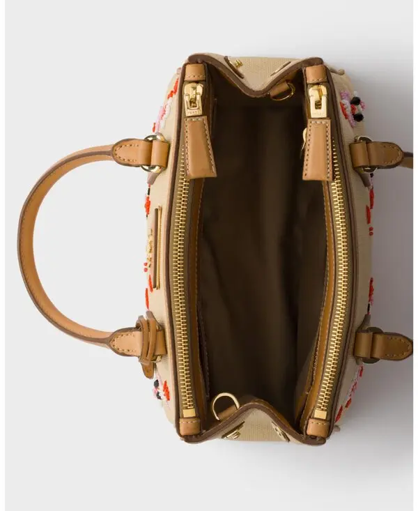 Prada Galleria Small Canvas And Leather Embroidered Bag