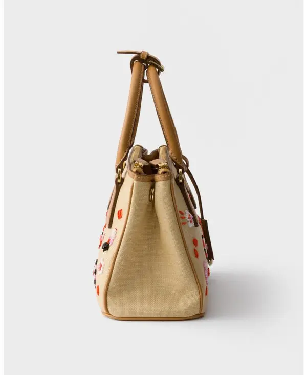 Prada Galleria Small Canvas And Leather Embroidered Bag