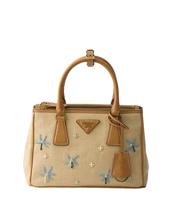 Prada Galleria Small Canvas And Leather Embroidered Bag