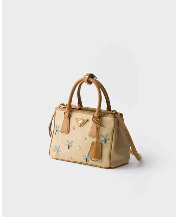 Prada Galleria Small Canvas And Leather Embroidered Bag