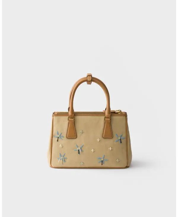 Prada Galleria Small Canvas And Leather Embroidered Bag