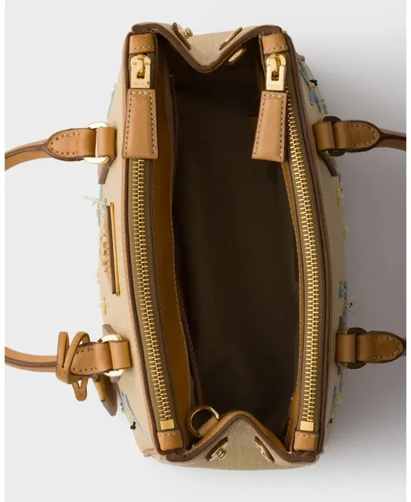 Prada Galleria Small Canvas And Leather Embroidered Bag