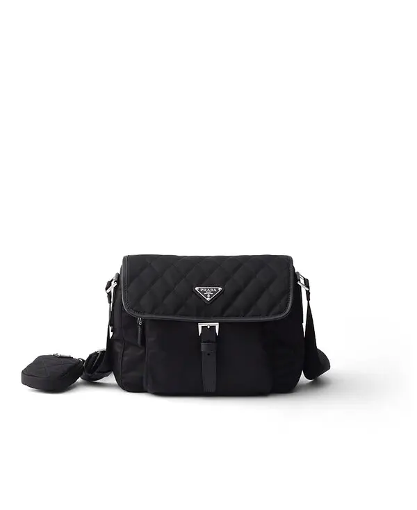 Prada Medium Quilted Re-nylon Shoulder Bag With Saffiano Leather Trim