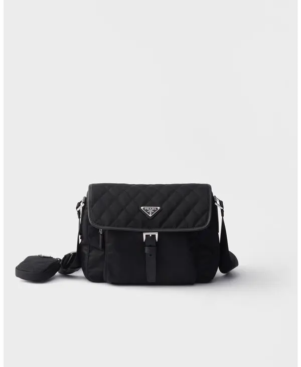 Prada Medium Quilted Re-nylon Shoulder Bag With Saffiano Leather Trim