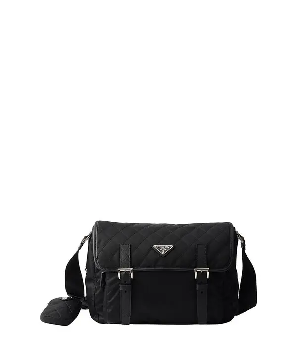 Prada Large Quilted Re-nylon Shoulder Bag With Saffiano Trim