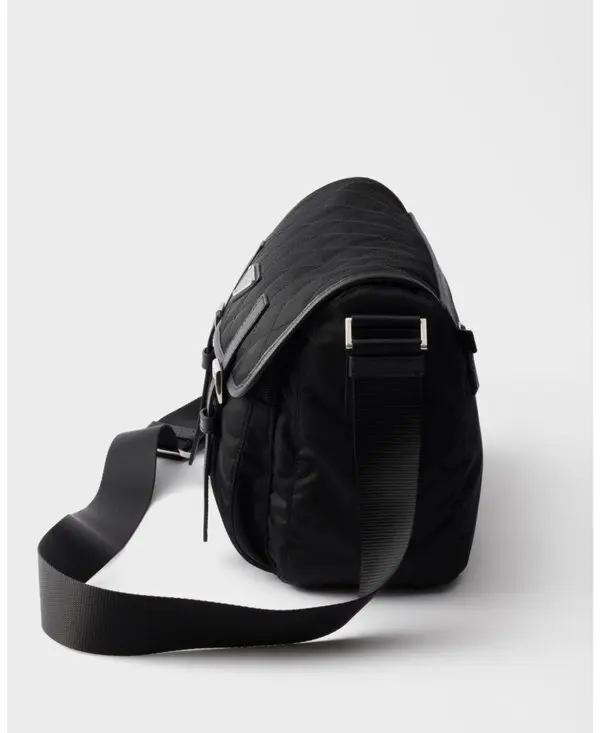 Prada Large Quilted Re-nylon Shoulder Bag With Saffiano Trim