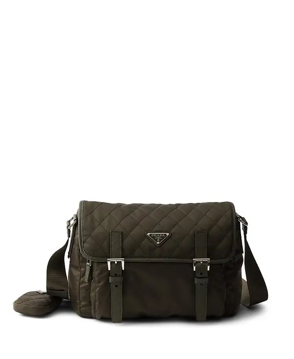 Prada Quilted Re-nylon Shoulder Bag With Saffiano Trim - Green