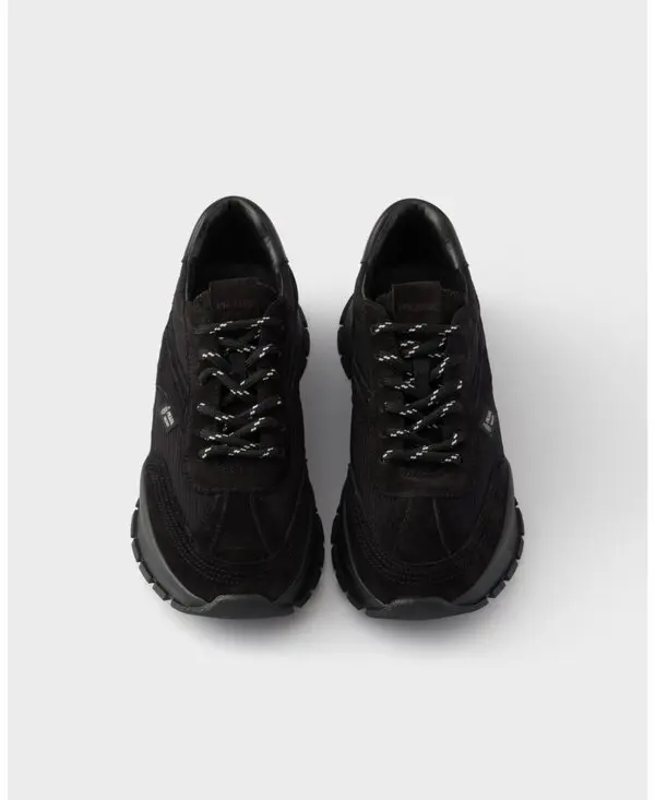 Prada Mesh Fabric And Suede Sneakers