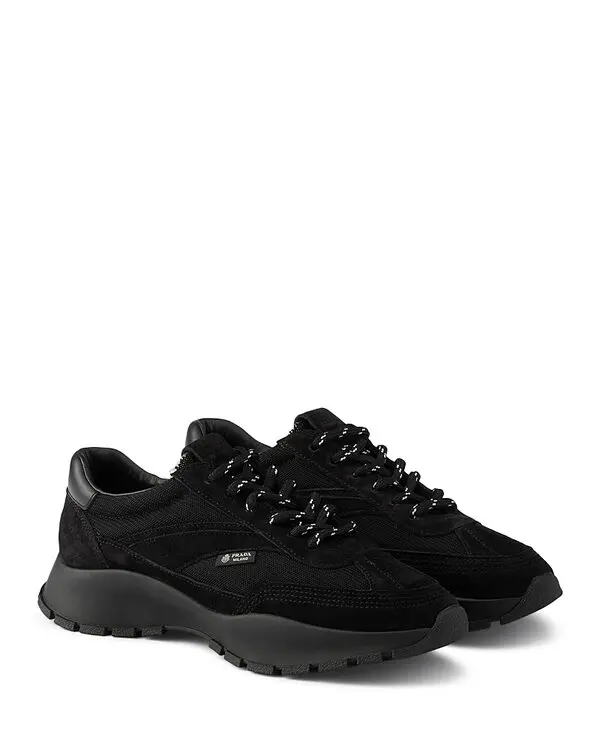 Prada Mesh Fabric And Suede Sneakers - Black