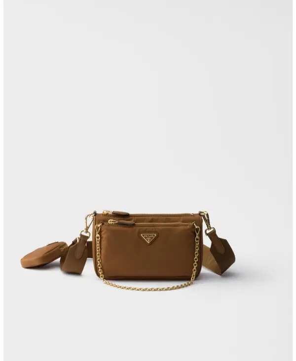 Prada Re-nylon And Saffiano Leather Mini Shoulder Bag - Brown
