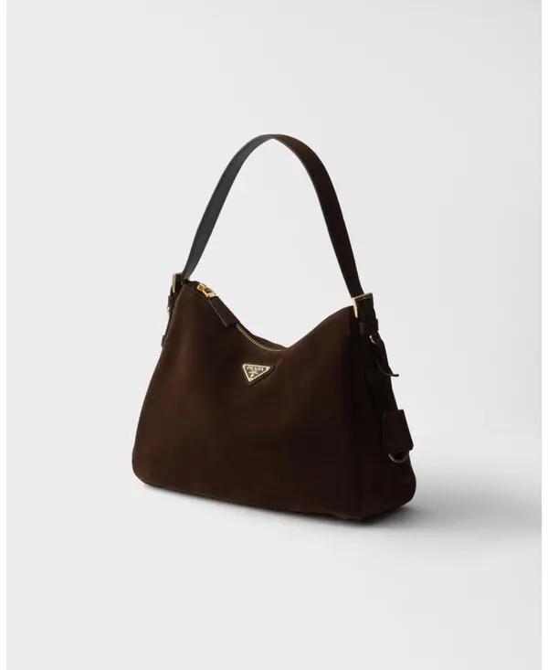 Prada Aimee Medium Suede Shoulder Bag - Brown