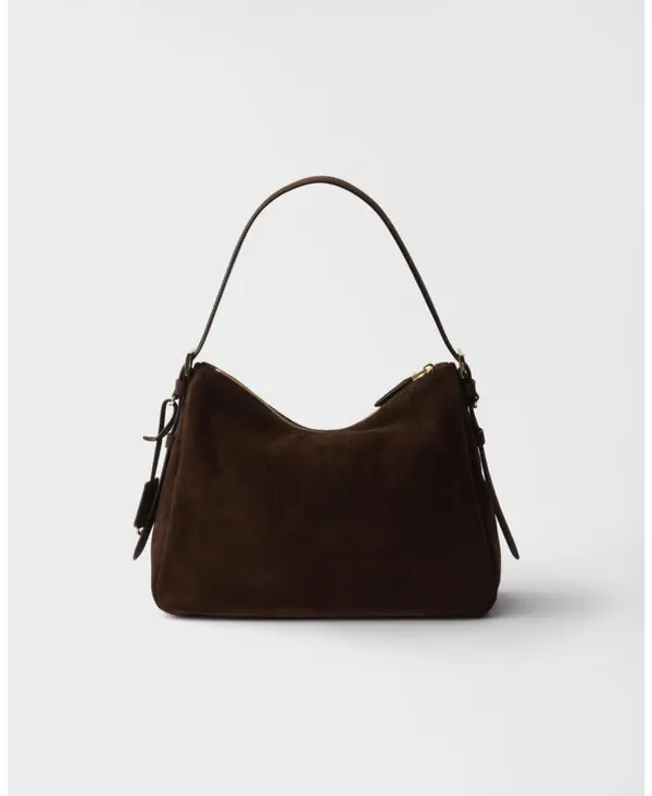 Prada Aimee Medium Suede Shoulder Bag - Brown