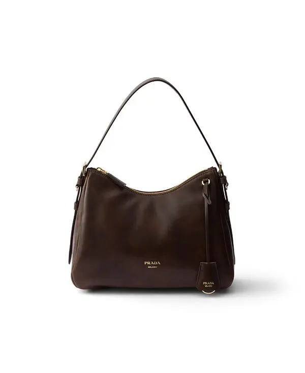 Prada Aimee Medium Leather Shoulder Bag - Brown