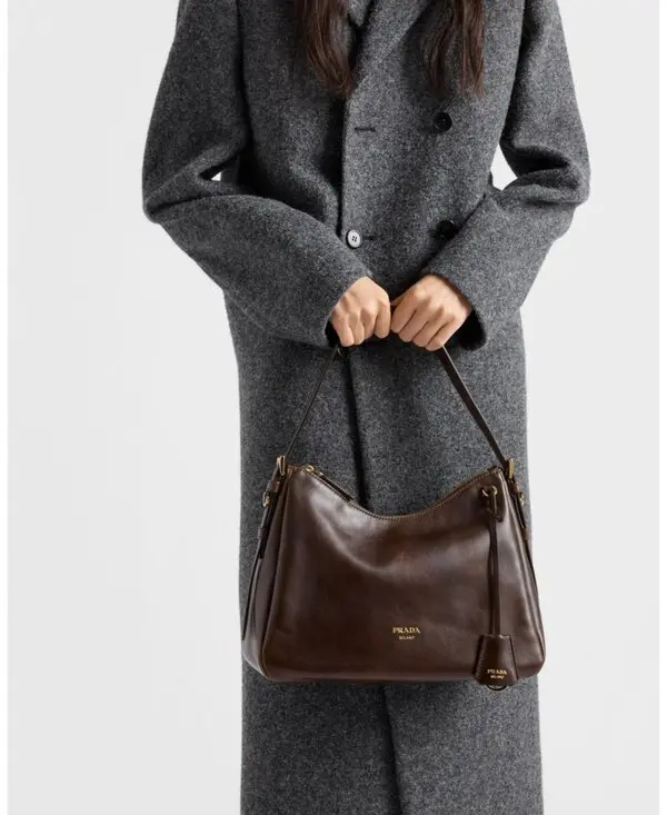 Prada Aimee Medium Leather Shoulder Bag - Brown