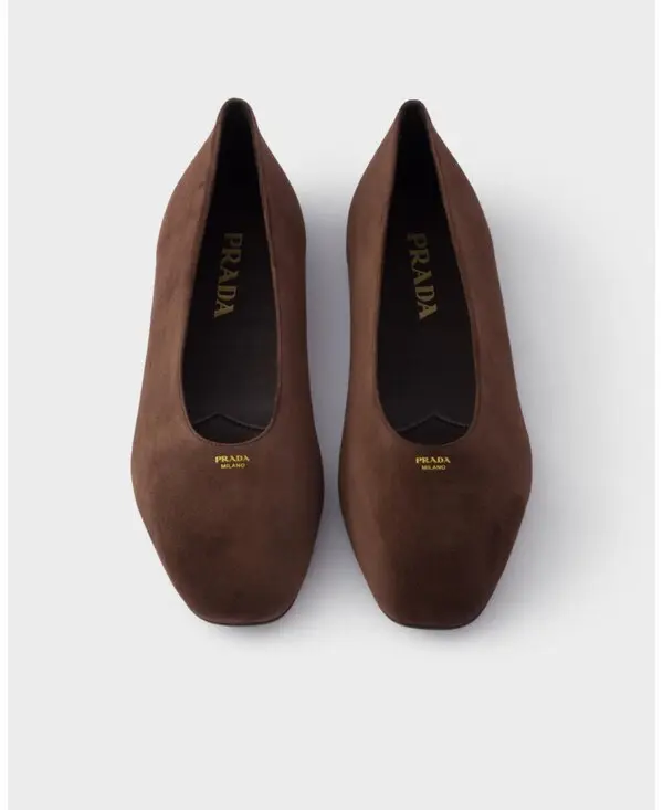 Prada Suede Ballerina Flats With Square Toe And Lettering Logo