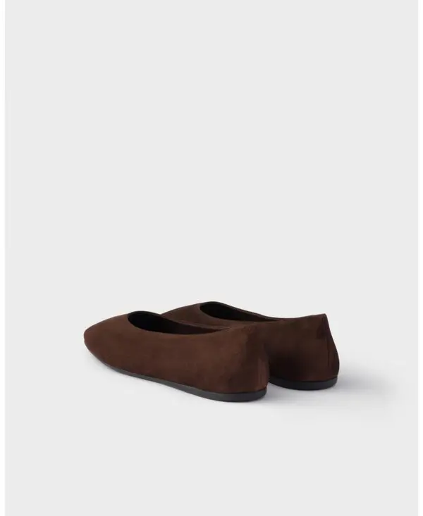 Prada Suede Ballerina Flats With Square Toe And Lettering Logo