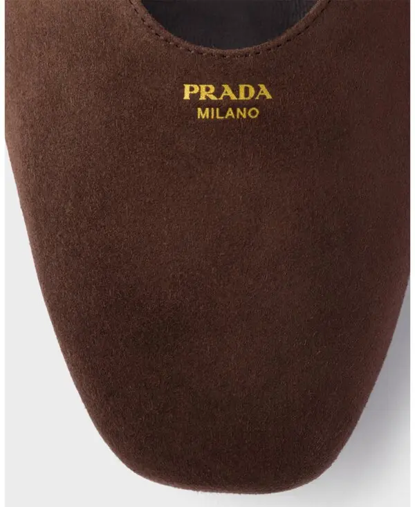 Prada Suede Ballerina Flats With Square Toe And Lettering Logo