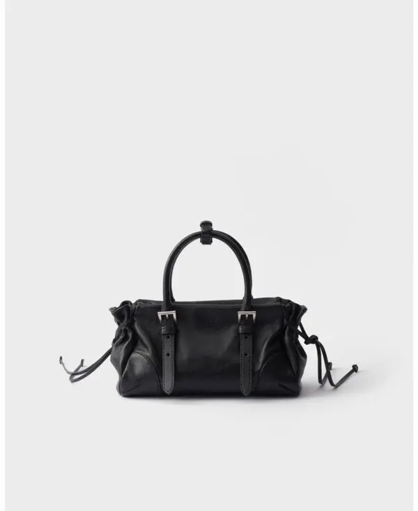 Prada Bonnie Small Leather Top Handle Bag - Black