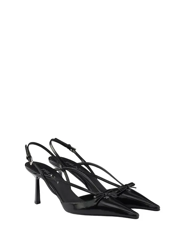 Prada Brushed Leather Slingback Pumps - Black