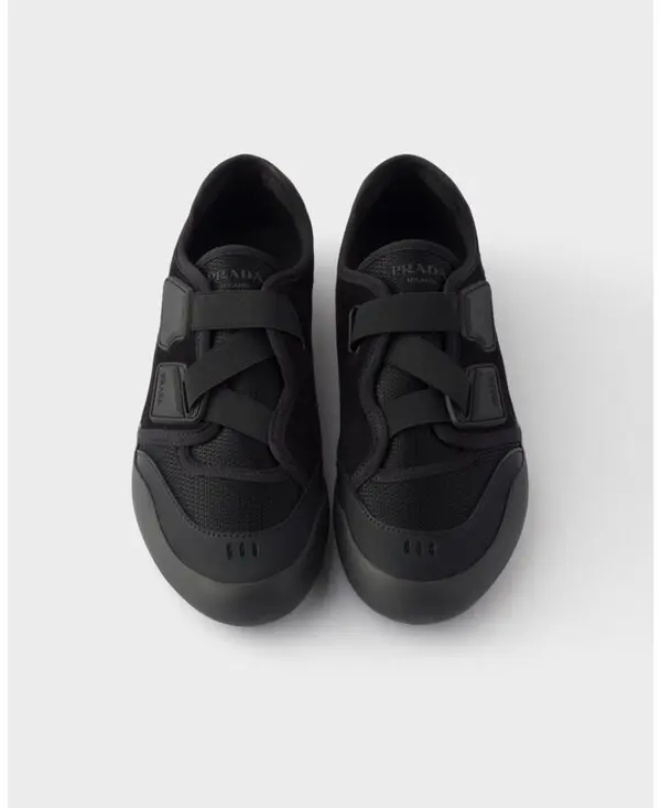 Prada Speedrock Technical Mesh And Leather Sneakers - Black
