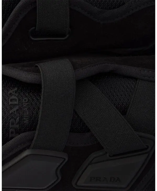 Prada Speedrock Technical Mesh And Leather Sneakers - Black