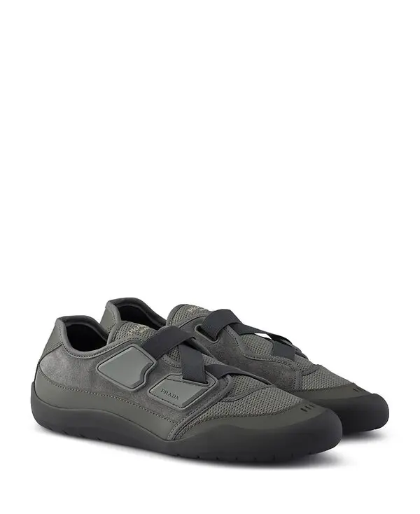 Prada Speedrock Leather And Mesh Fabric Sneakers - Grey