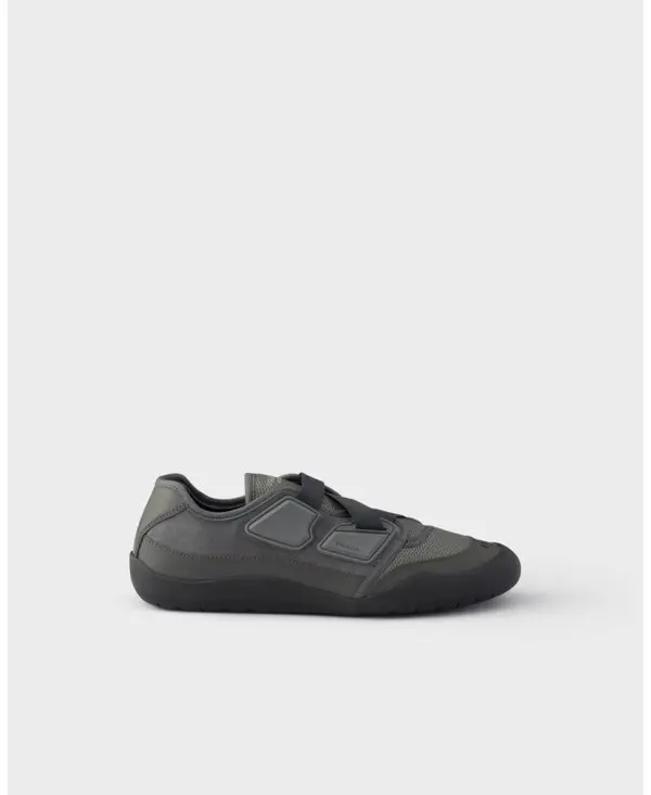 Prada Speedrock Leather And Mesh Fabric Sneakers - Grey