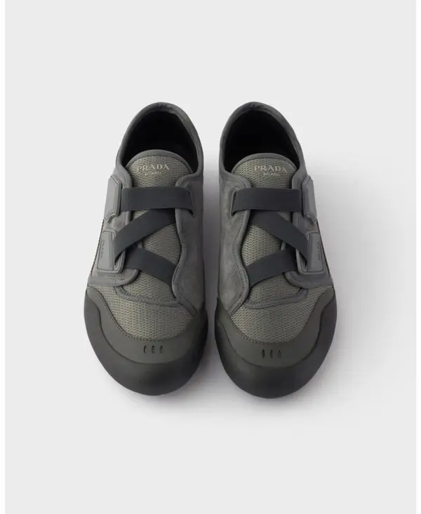 Prada Speedrock Leather And Mesh Fabric Sneakers - Grey