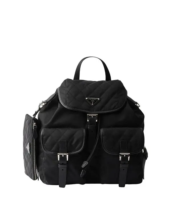 Prada Medium Quilted Re-nylon Backpack With Saffiano Leather Trim - Black