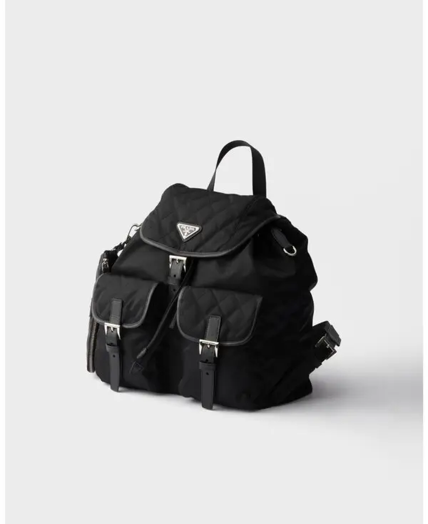 Prada Medium Quilted Re-nylon Backpack With Saffiano Leather Trim - Black