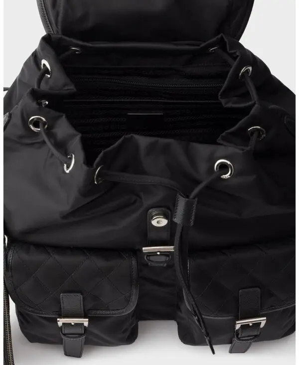 Prada Medium Quilted Re-nylon Backpack With Saffiano Leather Trim - Black