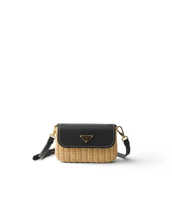 Prada Small Wicker And Leather Shoulder Bag