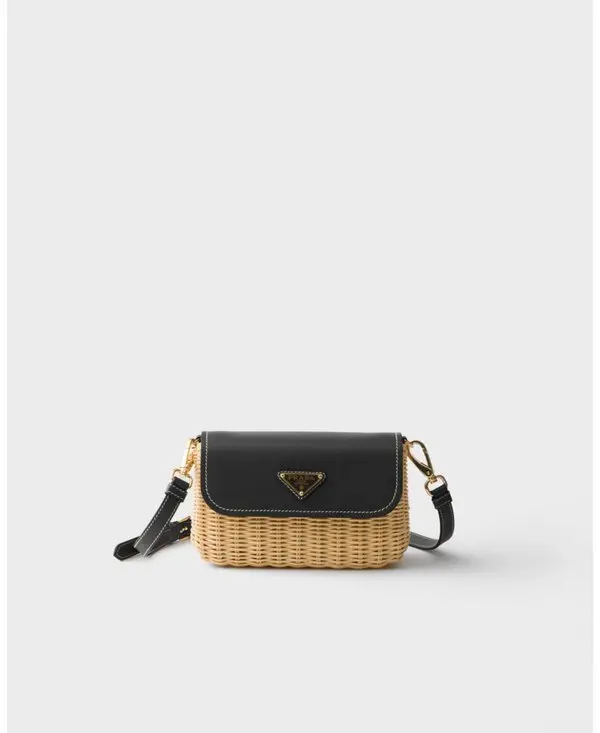 Prada Small Wicker And Leather Shoulder Bag