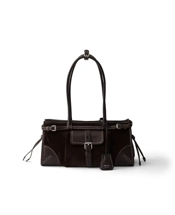 Prada Bonnie Medium Corduroy And Leather Handbag - Brown