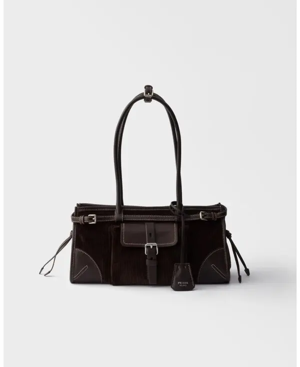 Prada Bonnie Medium Corduroy And Leather Handbag