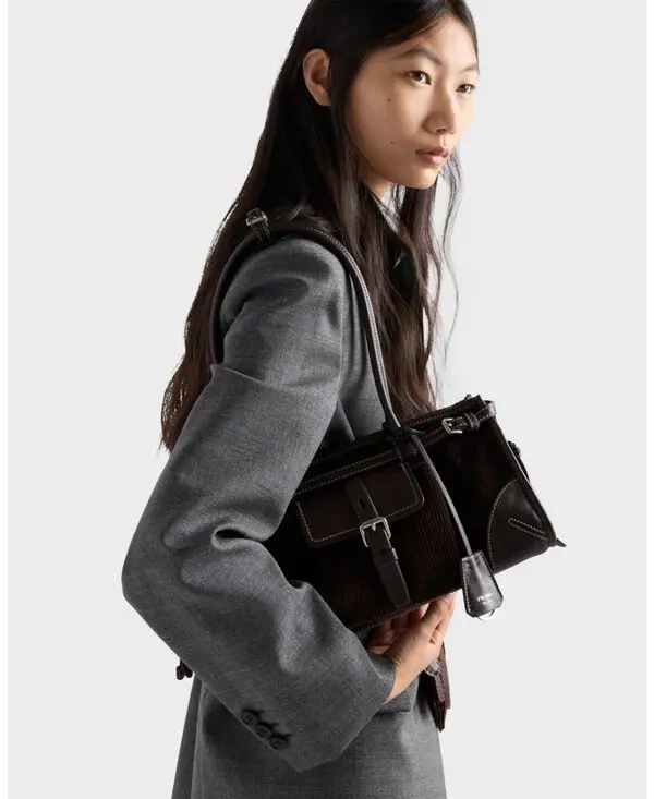 Prada Bonnie Medium Corduroy And Leather Handbag