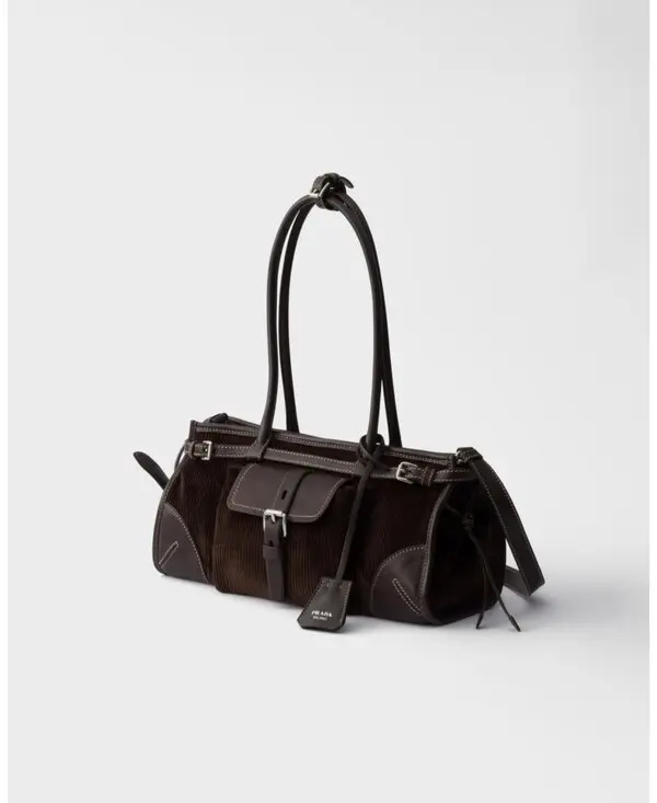 Prada Bonnie Medium Corduroy And Leather Handbag