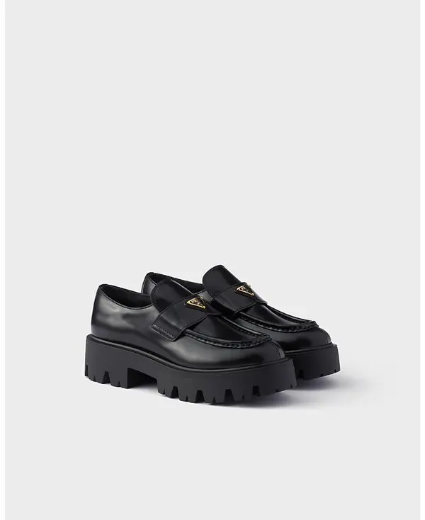 Prada Brushed Leather Loafers With Lug Sole