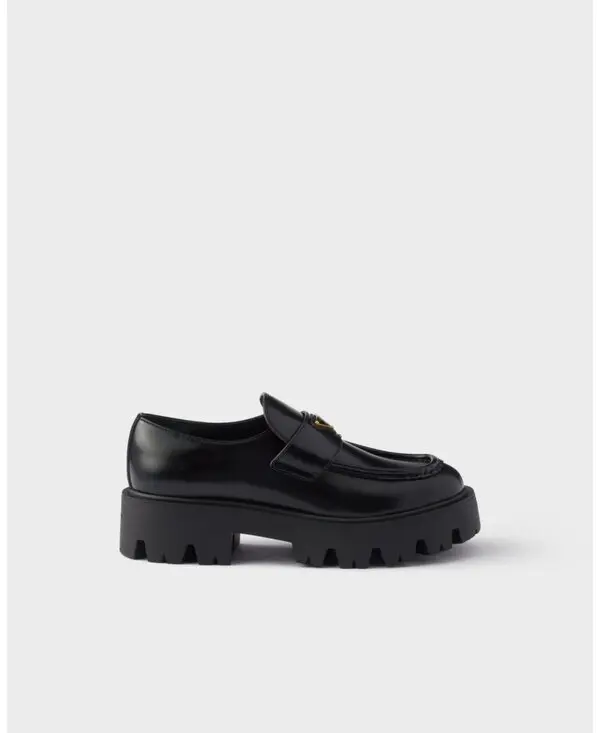 Prada Brushed Leather Loafers With Lug Sole