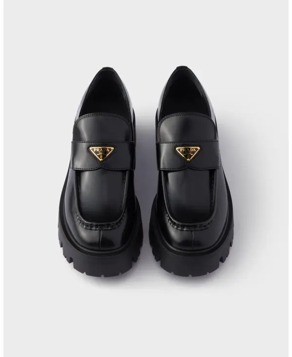 Prada Brushed Leather Loafers With Lug Sole