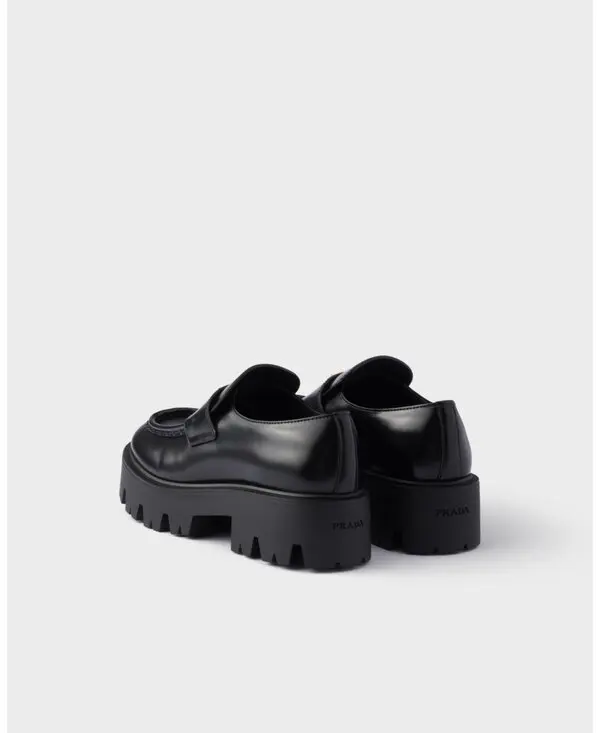 Prada Brushed Leather Loafers With Lug Sole