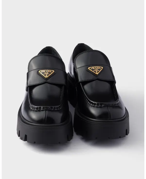 Prada Brushed Leather Loafers With Lug Sole