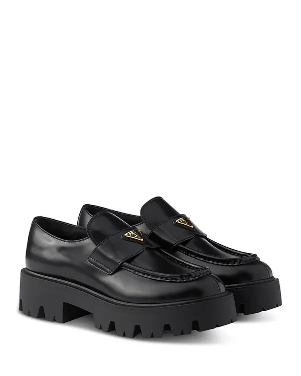 Prada Brushed Leather Loafers - Black