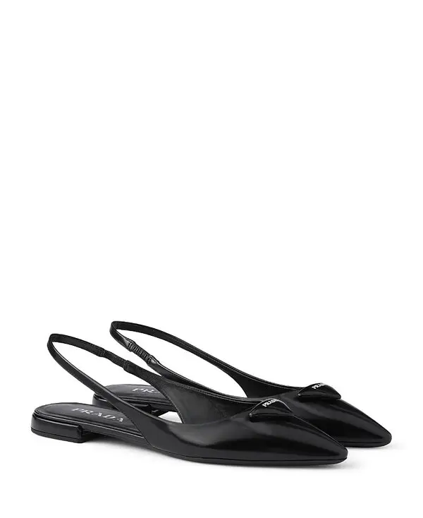 Prada Brushed Leather Ballerina Slingbacks