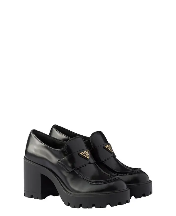 Prada Brushed Leather Loafers With Chunky Heel