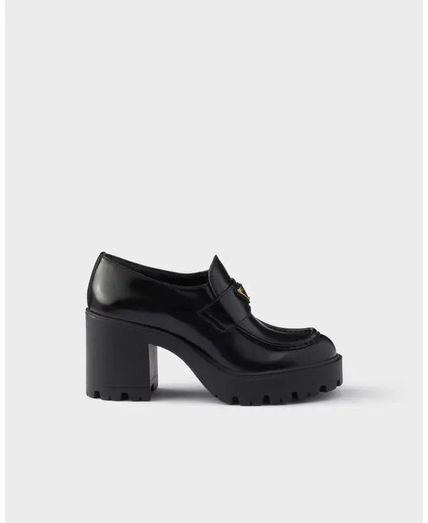 Prada Brushed Leather Loafers With Chunky Heel