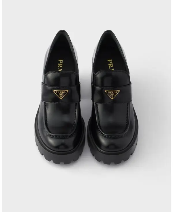 Prada Brushed Leather Loafers With Chunky Heel