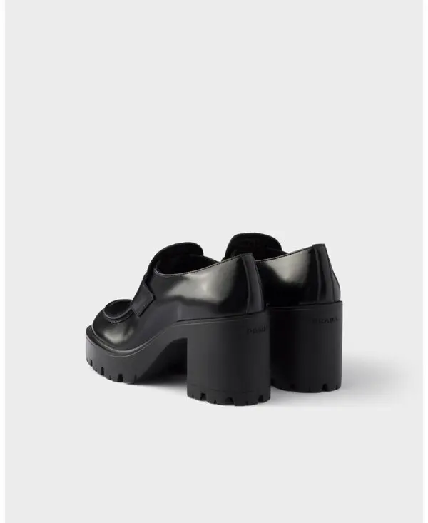 Prada Brushed Leather Loafers With Chunky Heel