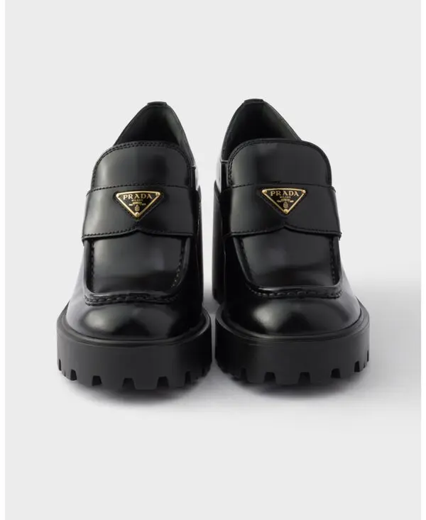 Prada Brushed Leather Loafers With Chunky Heel