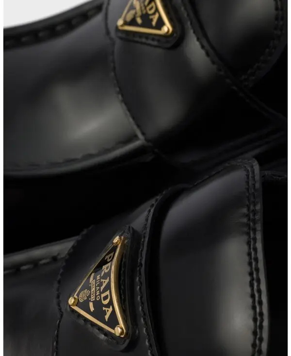 Prada Brushed Leather Loafers With Chunky Heel